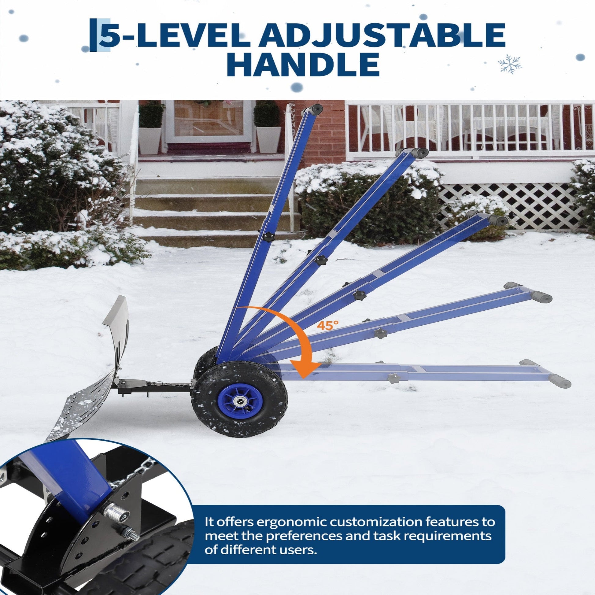 Garvee Snow Shovel with Wheels Carbon Steel 29" Metal Blade Adjustable ...
