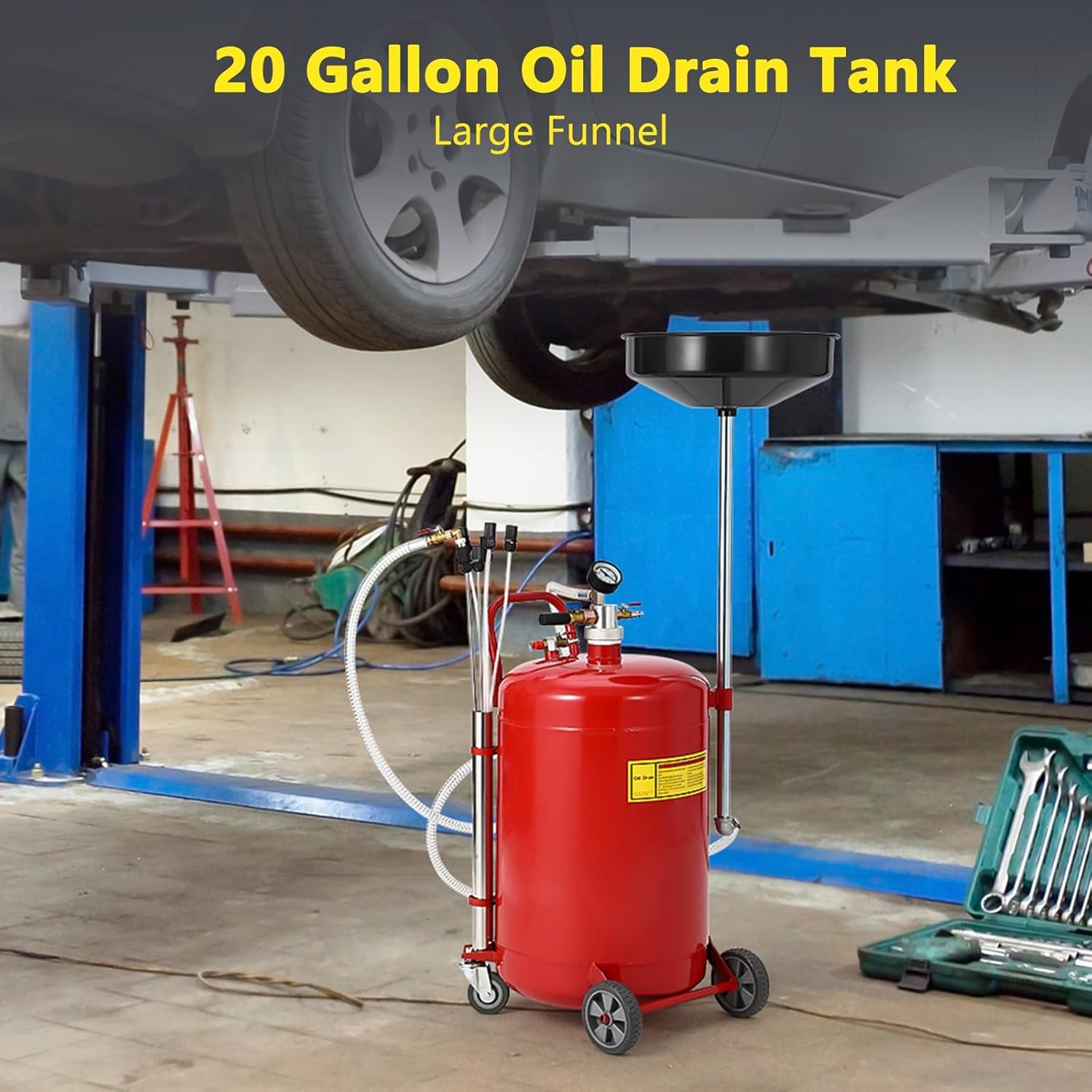 Garvee 20 Gallon Waste Oil Drain Tank with Wheels, Air Operated Draine