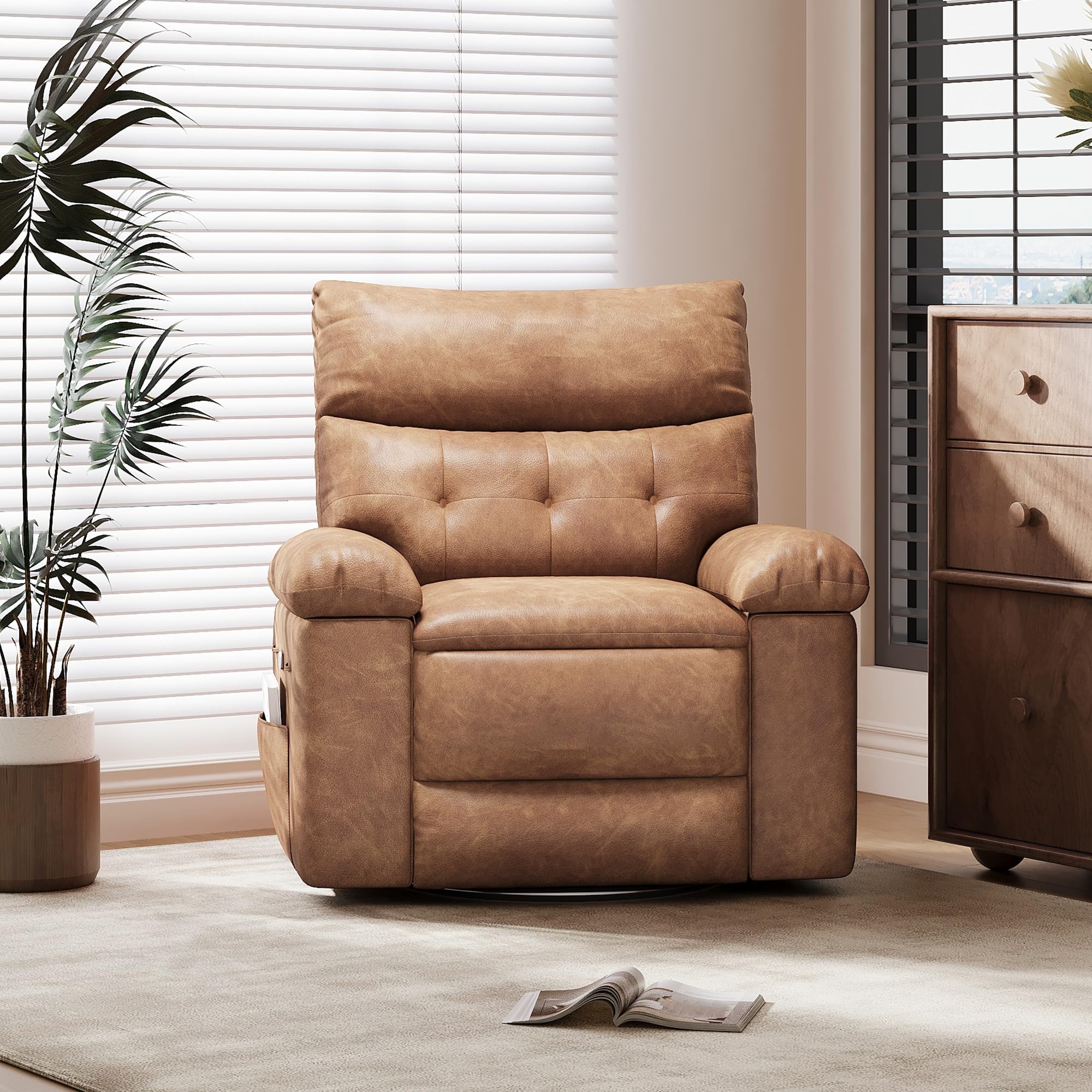 Garvee Manual Recliner Chair Oversized Leather Recliner with 1.5X Spon